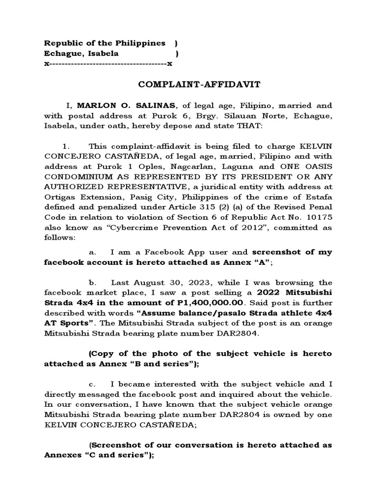 Affidavit-Complaint - Marlon Salinas | Download Free PDF | Fraud | Justice