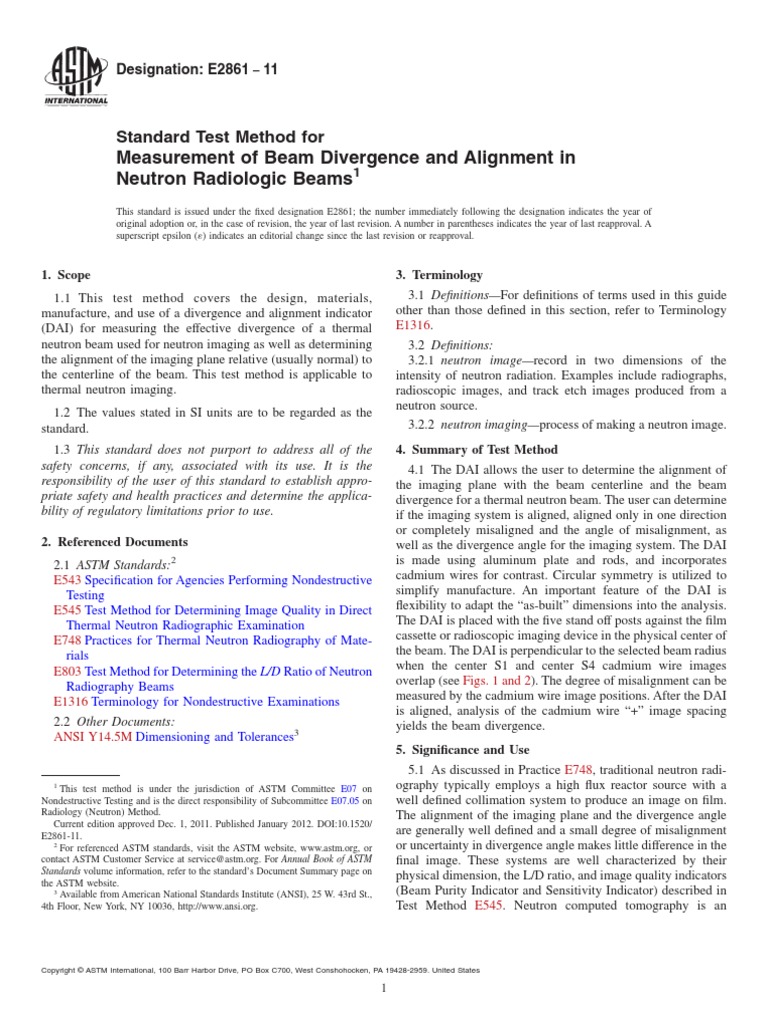 E2861-11 Standard Test Method For Measurement of Beam Divergence and ...