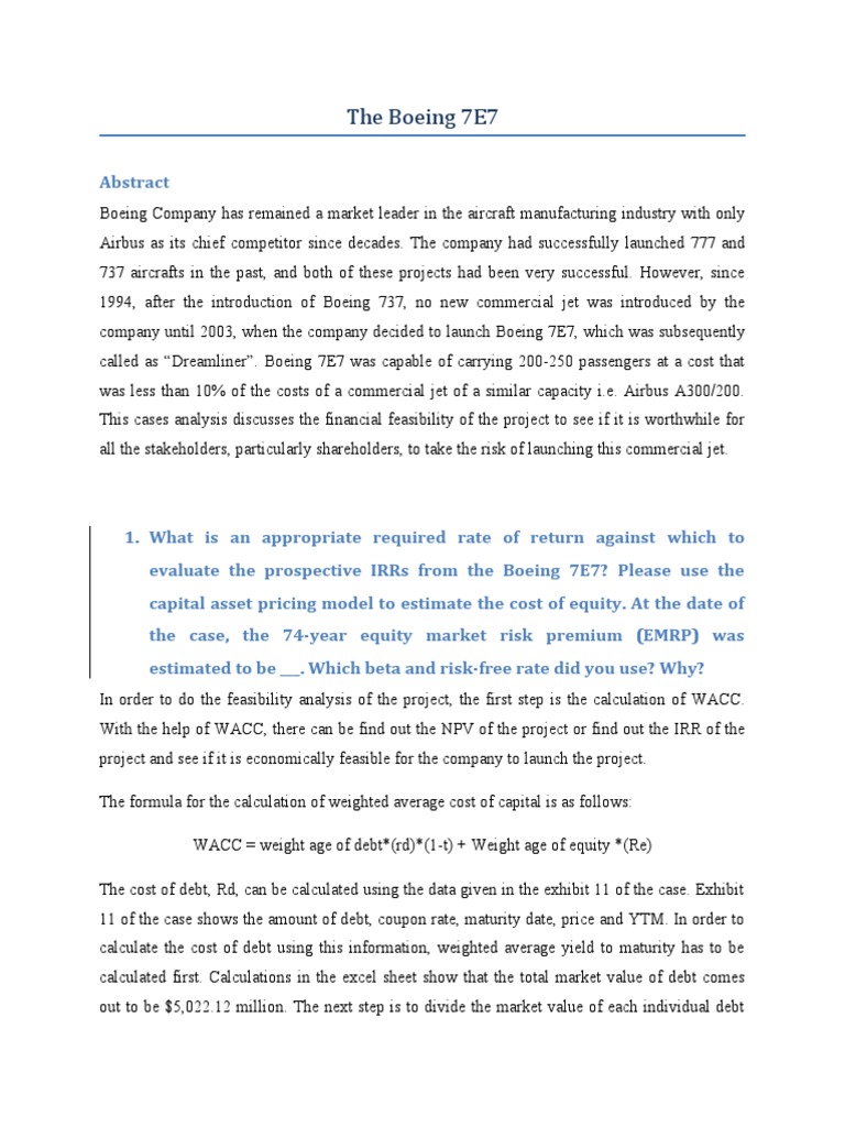 BOEING 7e7 | PDF | Cost Of Capital | Risk Premium