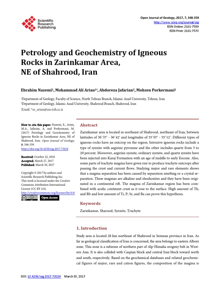 Petrology and Geochemistry of Igneous Rocks in Zar | PDF | Igneous Rock ...