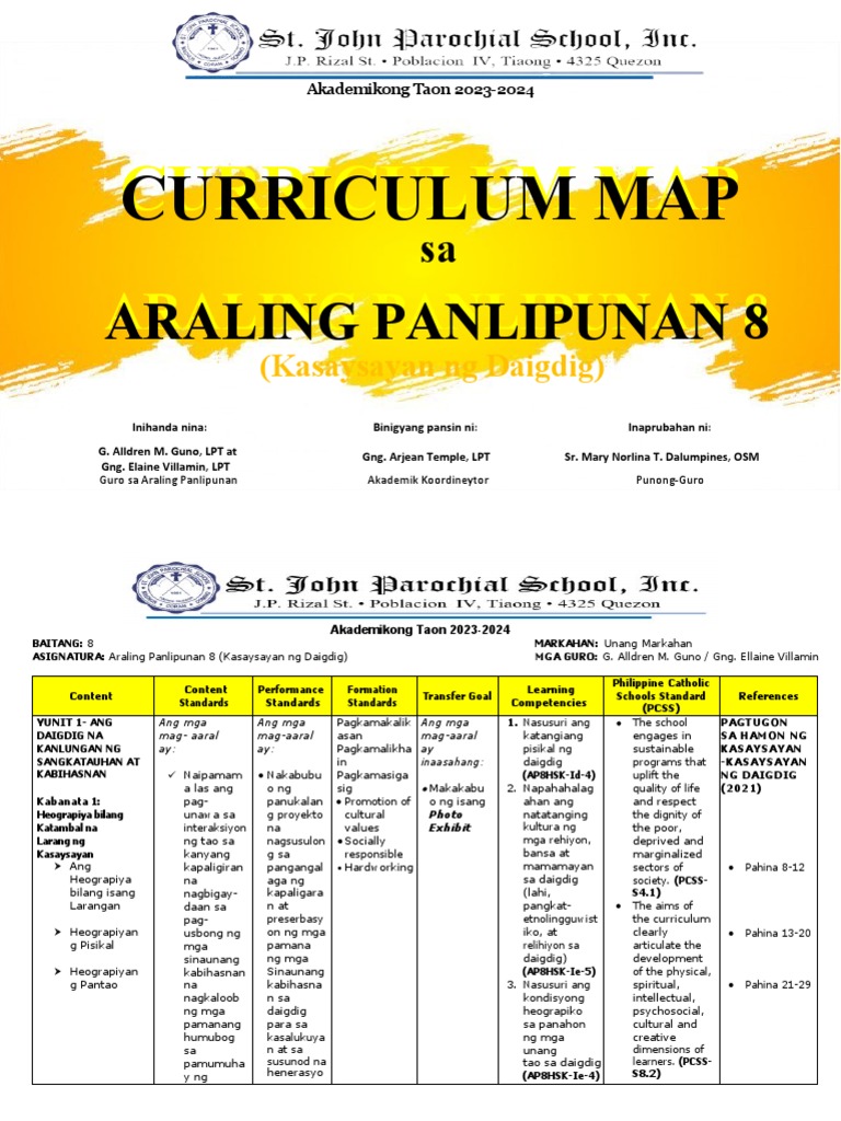 Araling Panlipunan 8 - Curriculum Map (A.y 2022-2023) | PDF