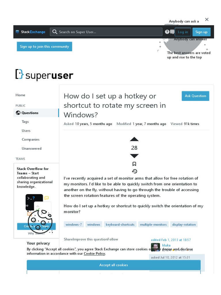 Superuser Com Questions 447155 How Do I Set Up A Hotkey or Shortcut To Rotate My | Download Free ...