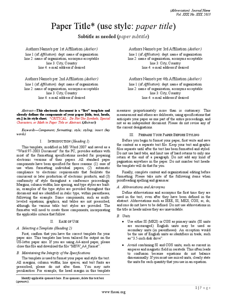 Sai Paper Format | PDF