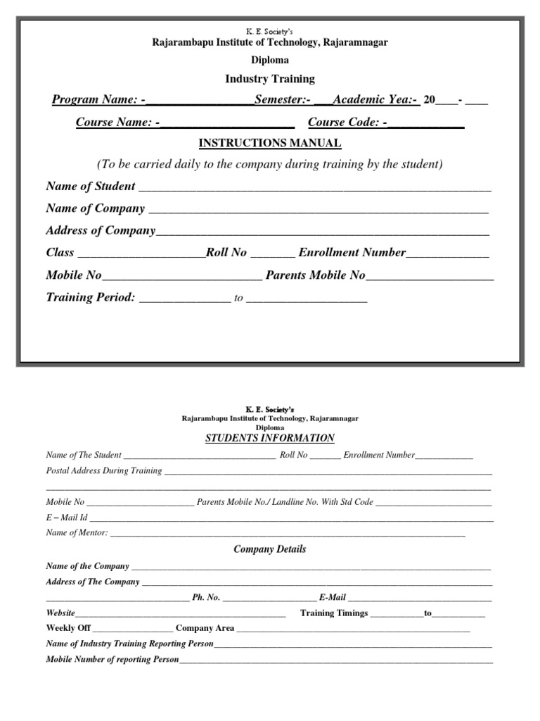 Inplant Training Diary | PDF