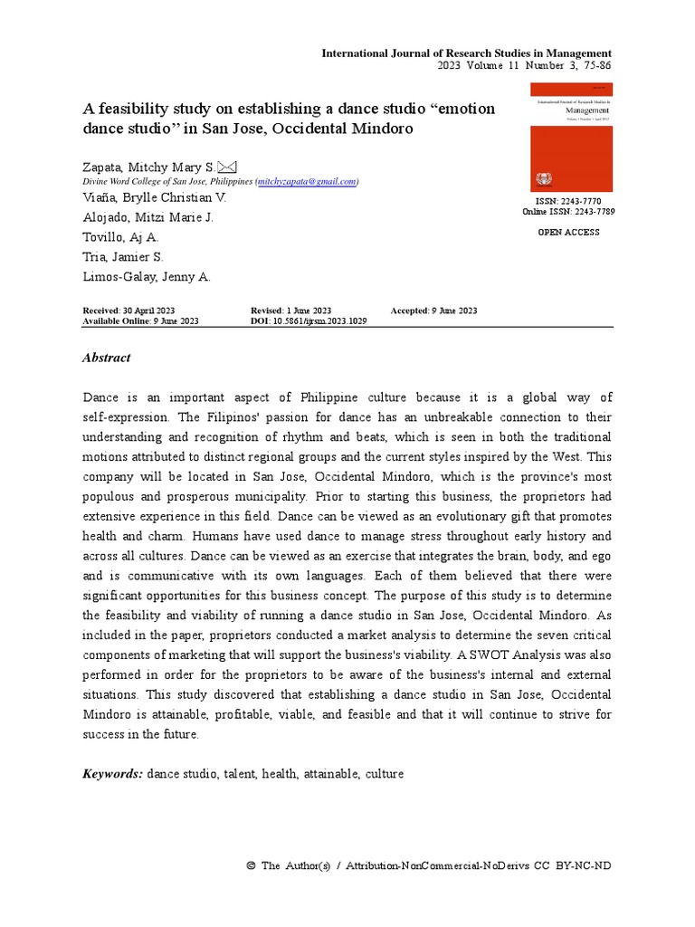 A Feasibility Study On Establishing A Dance Studio "Emotion | PDF ...