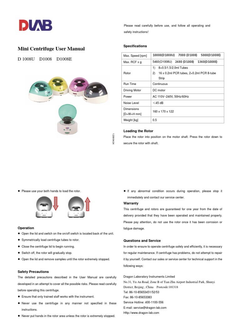 D1008 Palm Micro Centrifuge - DLAB 861056 - 861057 - 861058 - 531501 | PDF | Technology ...