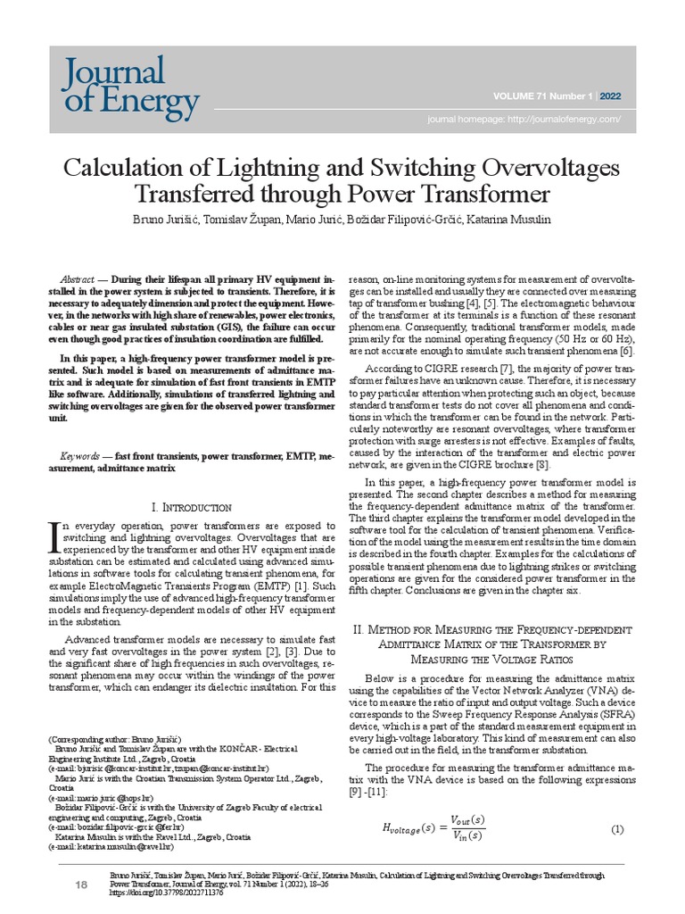 Calculation of Lightning and Switching Overvoltages Transferred Through Power Transformer | PDF ...