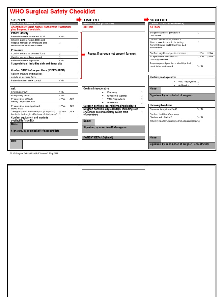 Who Surgical Safety Checklist Version 7 May 2022 | PDF | Surgery ...
