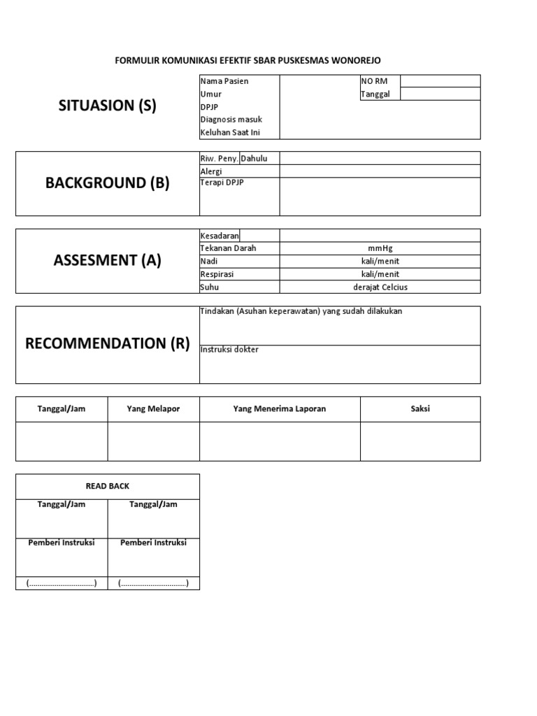 Formulir Komunikasi SBAR Puskesmas | PDF
