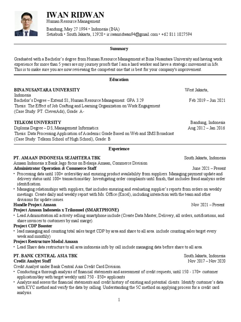 Contoh CV Ats | PDF | Credit | Finance & Money Management