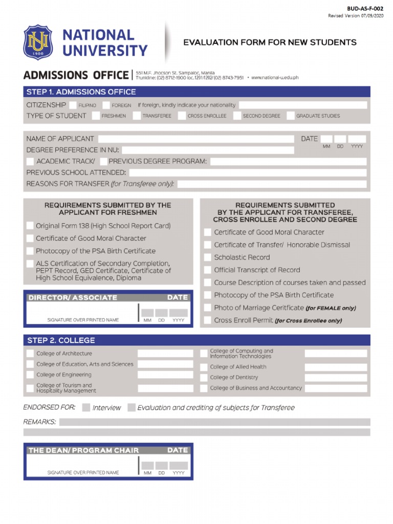 Evaluation Form For New Students | PDF