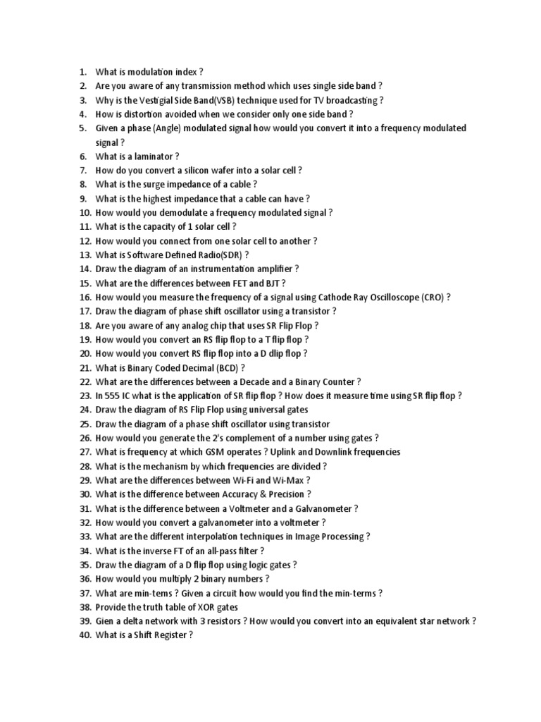 Assignment - Interview Questions - ECE - 3 | PDF | Field Effect Transistor | Modulation