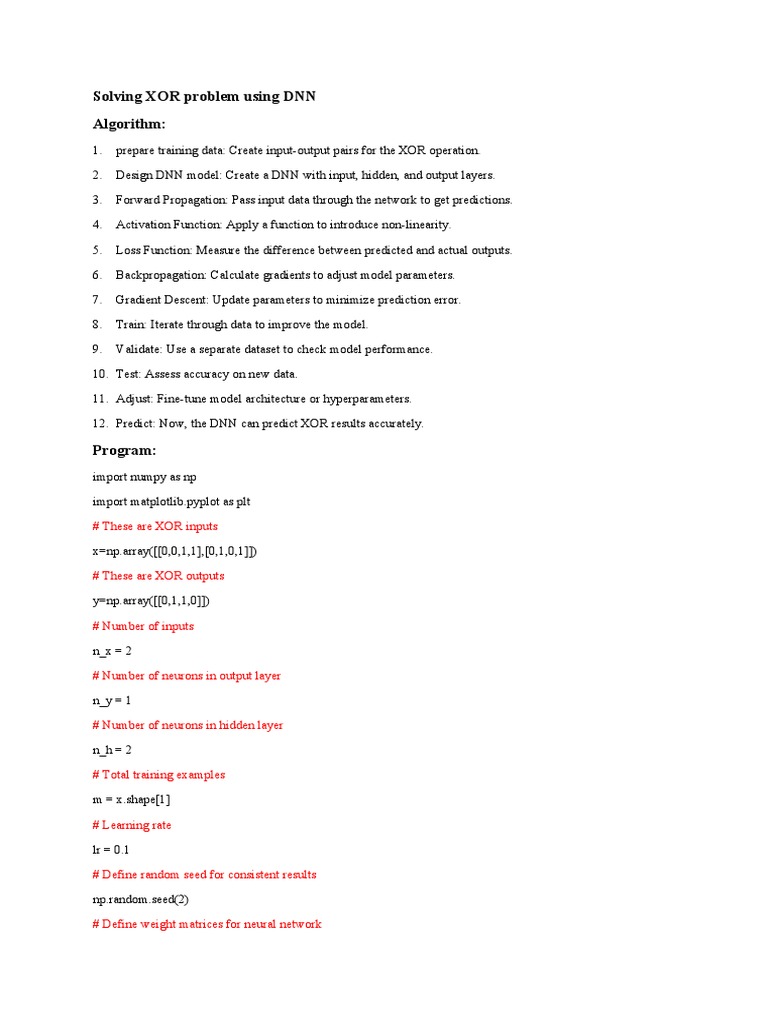 Solving XOR Problem Using DNN AIDS | PDF | Deep Learning | Cybernetics Solving XOR Problem Using DNN AIDS | PDF | Deep Learning | Cybernetics
