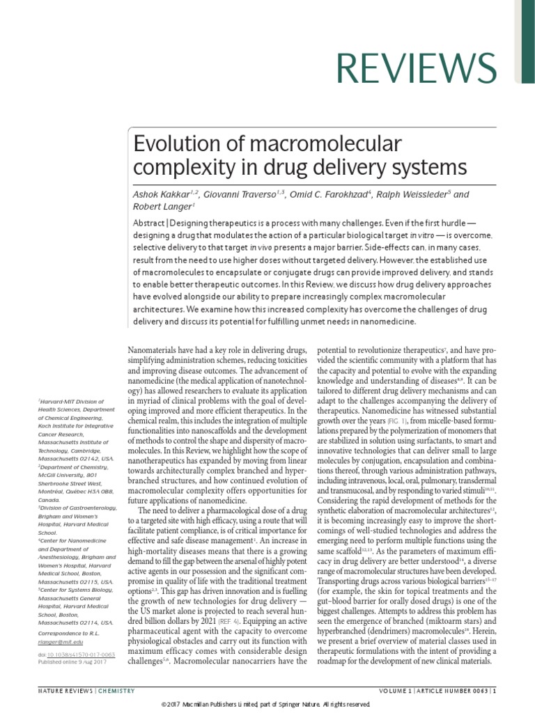 Evolution of Macromolecular Complexity in Drug Delivery Systems | PDF ...