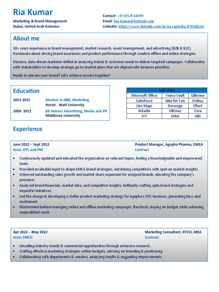Ria Plain White and Blue CV | PDF | Marketing | Brand