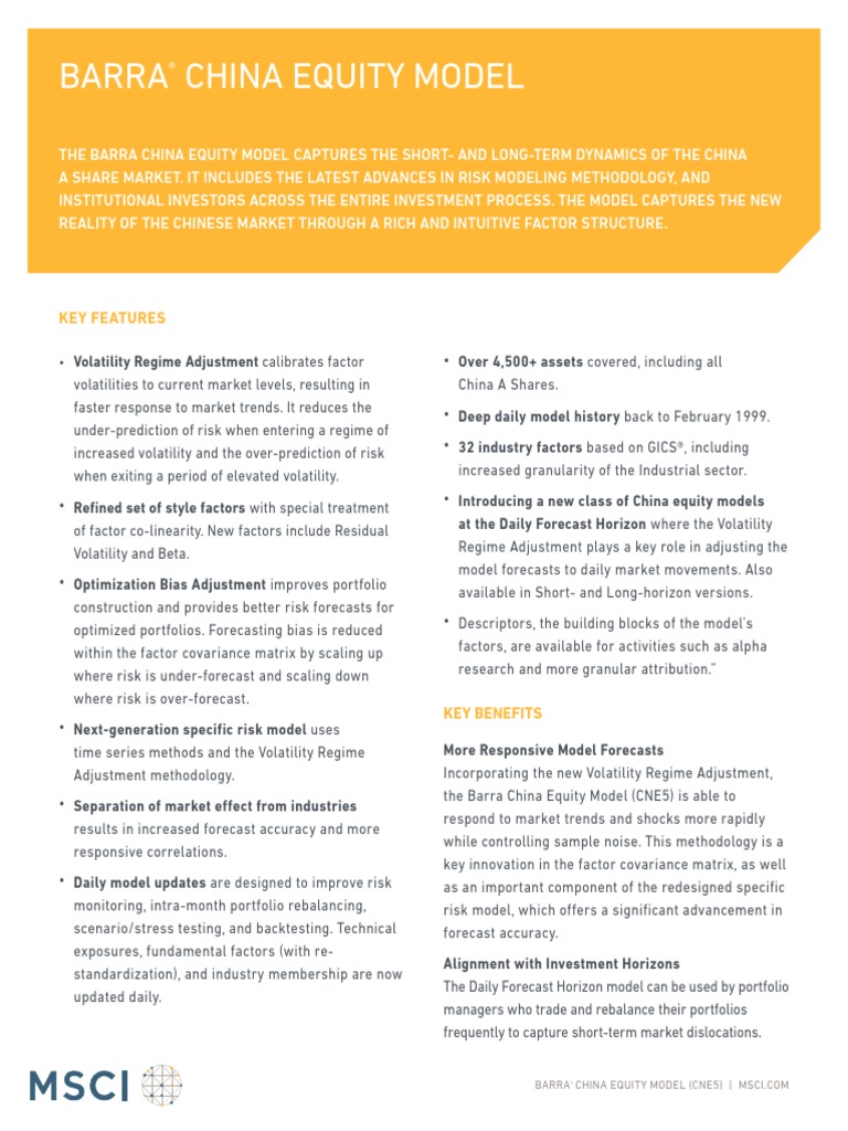 Barra China Equity Model (CNE5) Factsheet | PDF | Stock Market Index | Msci
