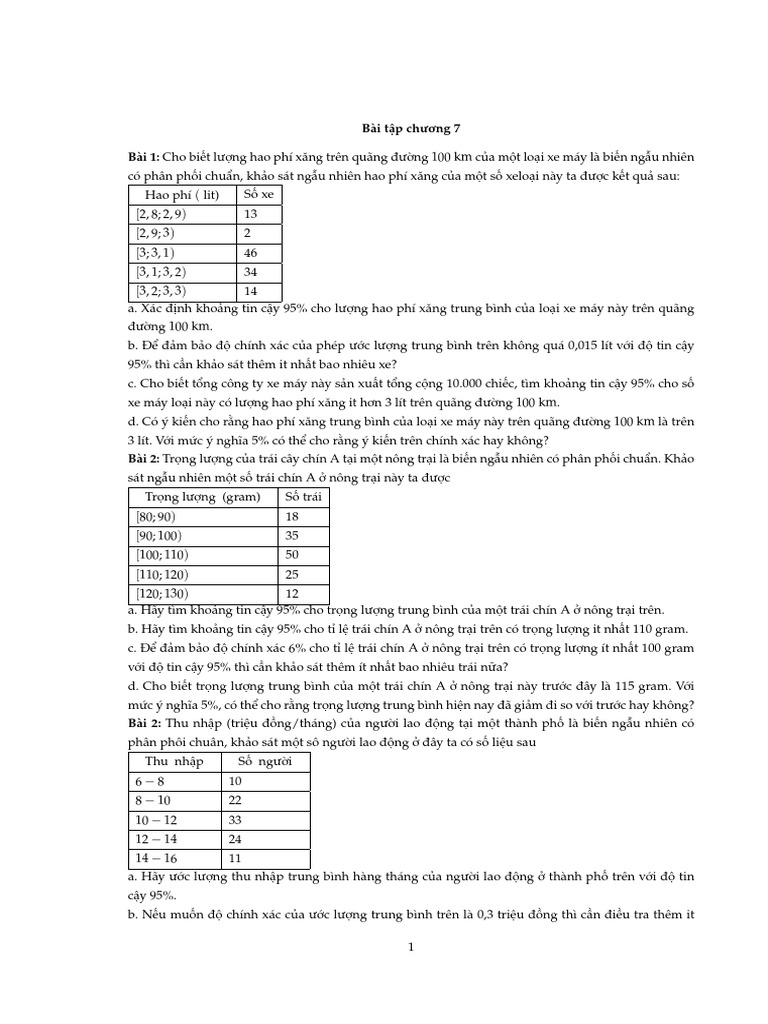 XSTK Bai Tap Chuong 7 | PDF