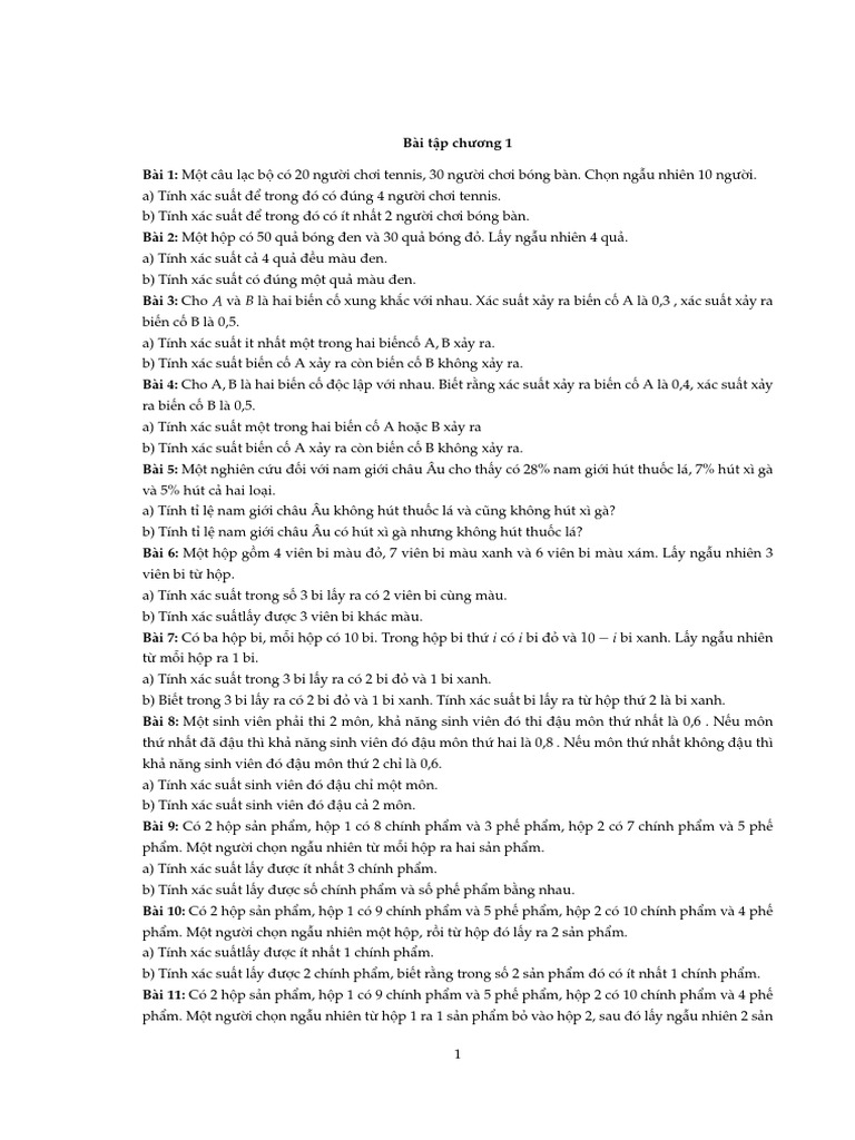 XSTK BT Chuong 1 | PDF