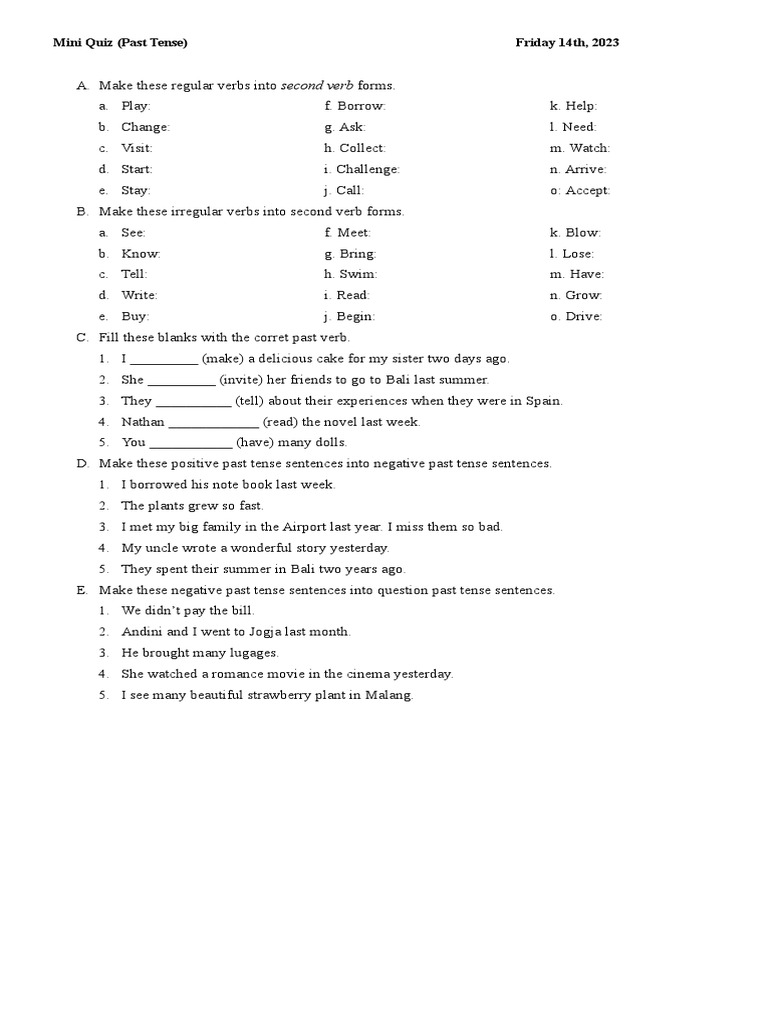 Past Tense Exercise | Download Free PDF | Linguistics | Syntax