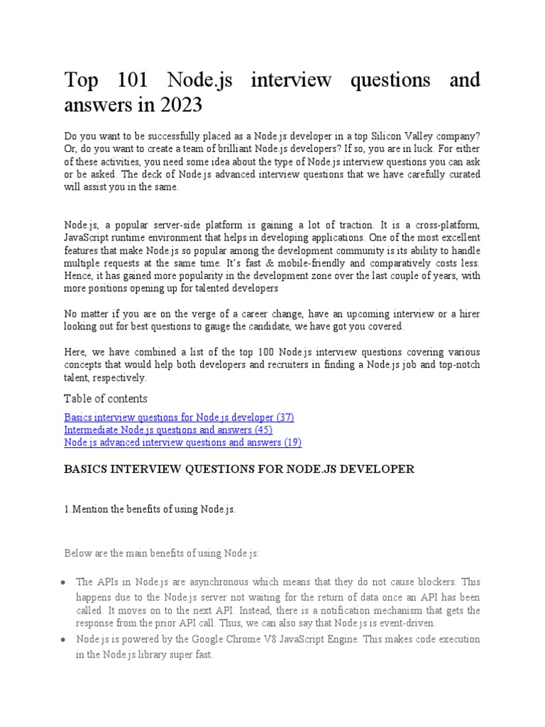 Top 101 Node Js Interview Questions And Answers In 2023 Pdf Java Script Software