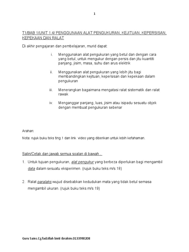 Latihan t1 Bab1 Unit1 4 (Guru) | PDF