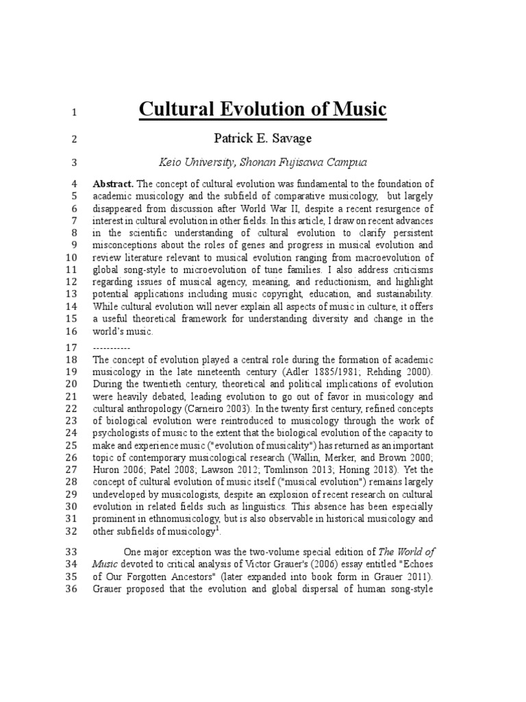 Cultural Evolution of Music Preprint | PDF | Evolution | Natural Selection