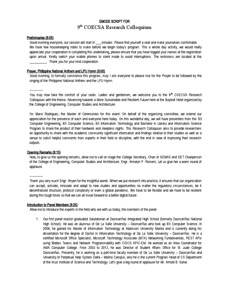 Emcee Script For Research Colloquium | PDF | Science | Computing