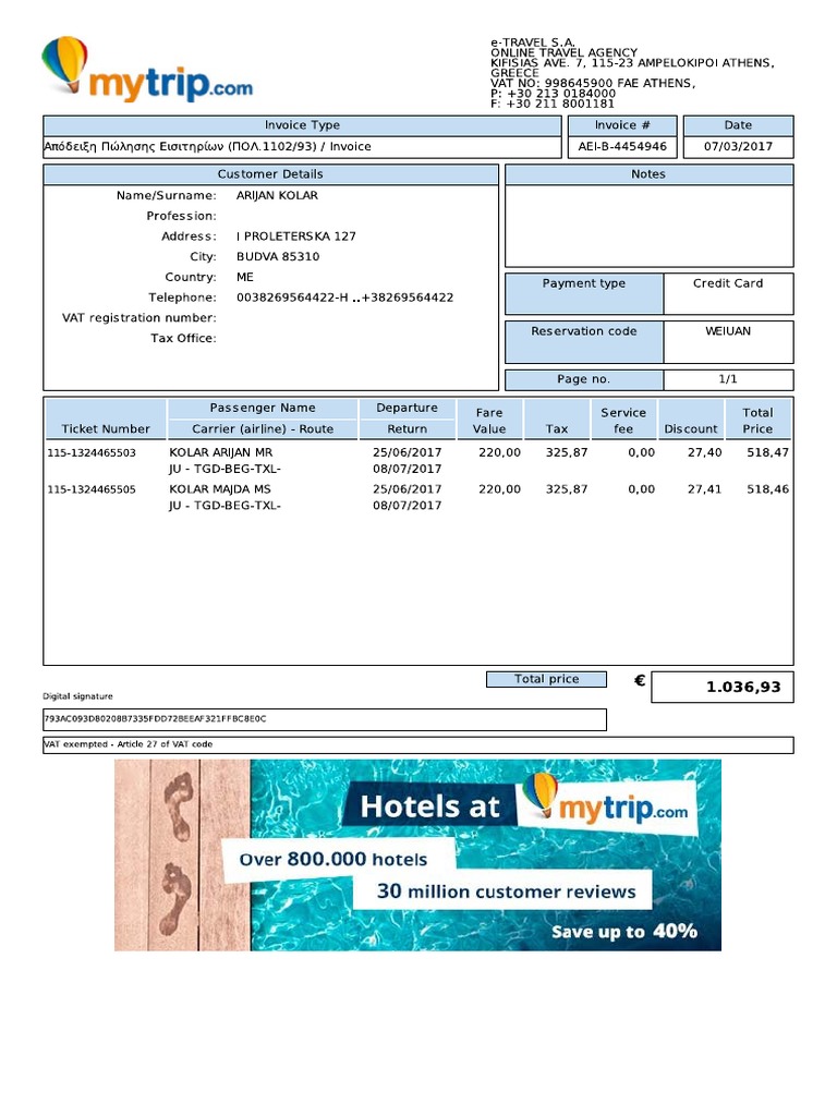 Invoice Information WWW - Mytrip | PDF