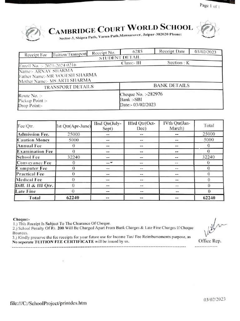Arnav School Fee | PDF