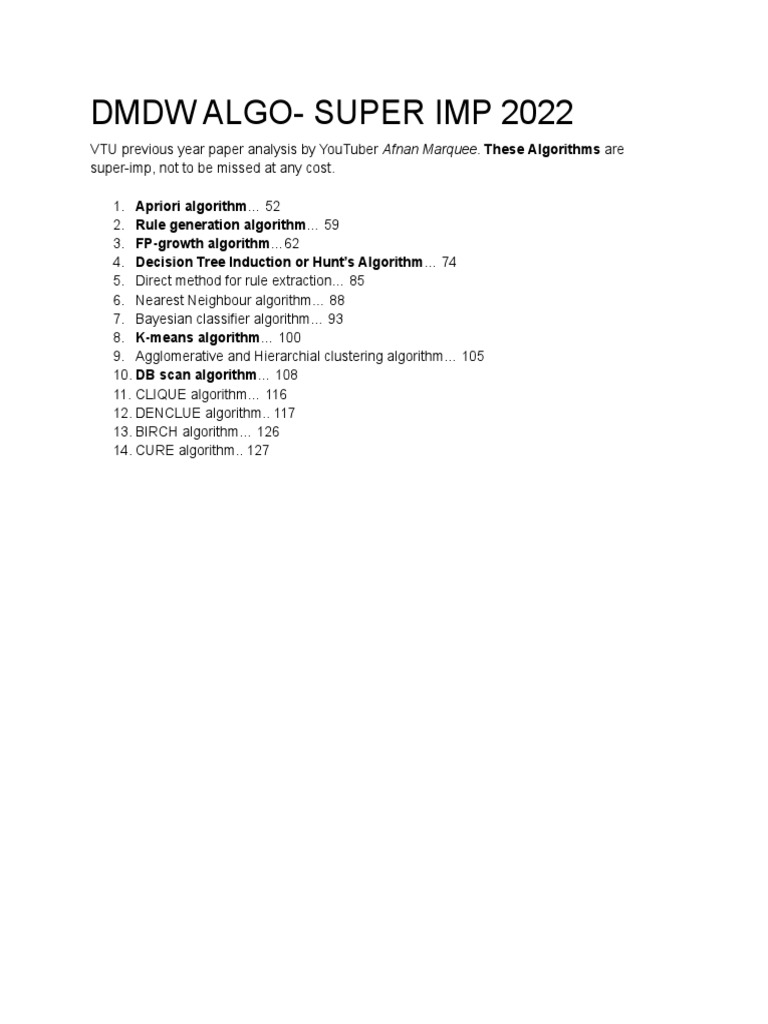 DMDW Algo - Super Imp | PDF | Teaching Methods & Materials | Computers