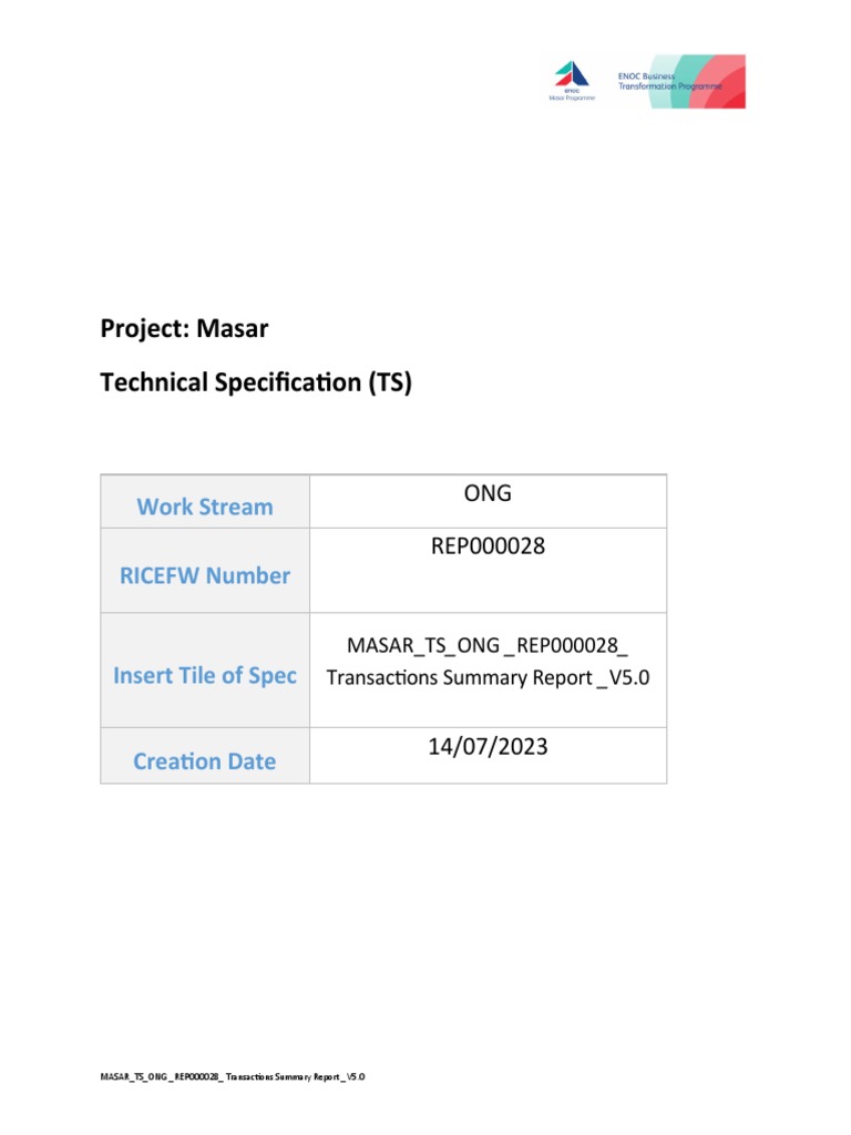 MASAR - TS - ONG - REP000028 - Transactions Summary Report - V5.0 | PDF ... MASAR - TS - ONG - REP000028 - Transactions Summary Report - V5.0 | PDF ...