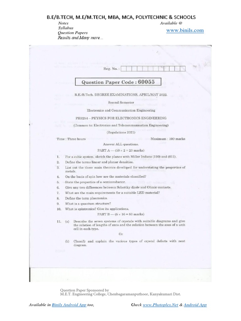 PH 3254 Physics For Electronics Engineering - Watermark - Compress | PDF