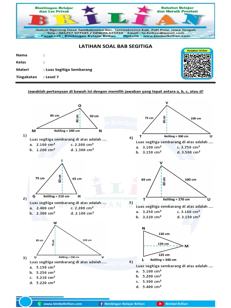 Soal Bangun Datar Luas Segitiga Sembarang Level 7 | PDF