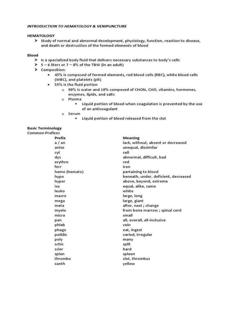 Introduction To Hematology and Venipuncture | PDF
