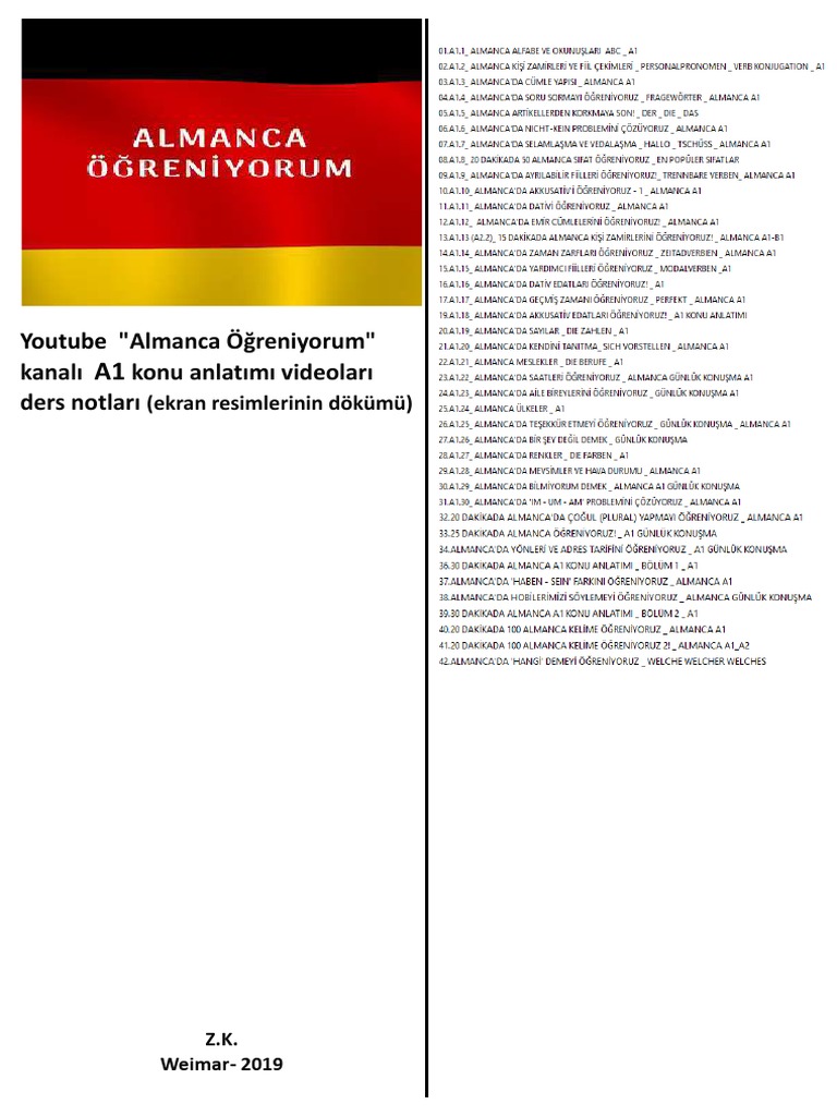 Youtube Almanca Öğreniyorum Video Ders Notları | PDF