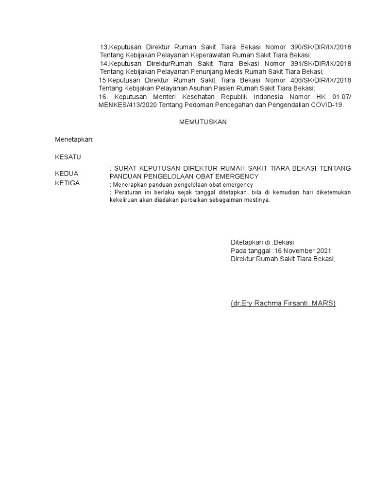 SK Dan Panduan Pengelolaan Emergency | PDF