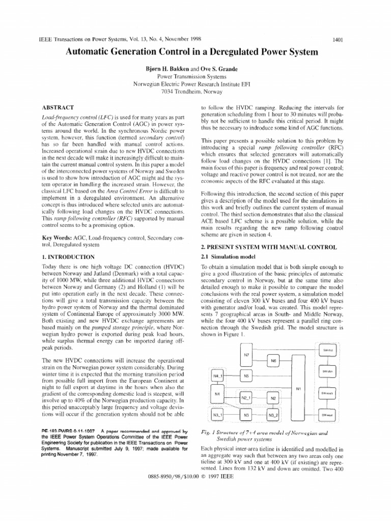 Automatic Generation Control in A Deregulated Power System | PDF ...