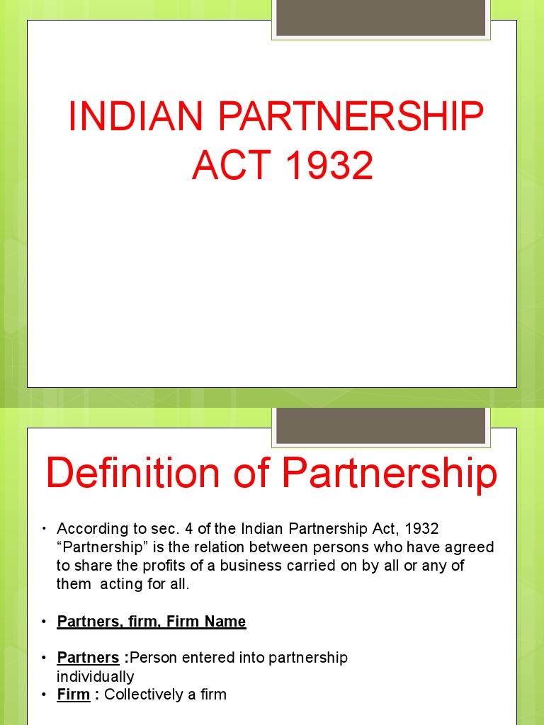 Overview of Indian Partnership Act 1932 | PDF | Partnership | Private Law