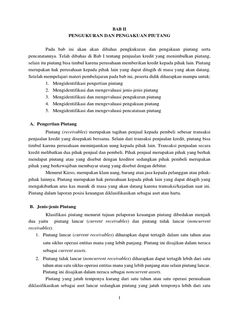Bab Ii Pengakuan Dan Pengukuran Piutang | PDF | Pengelolaan Keuangan & Uang