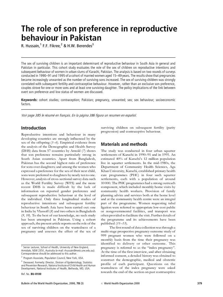 The Role of Son Preference in Reproductive Behaviour in Pakistan | PDF ...