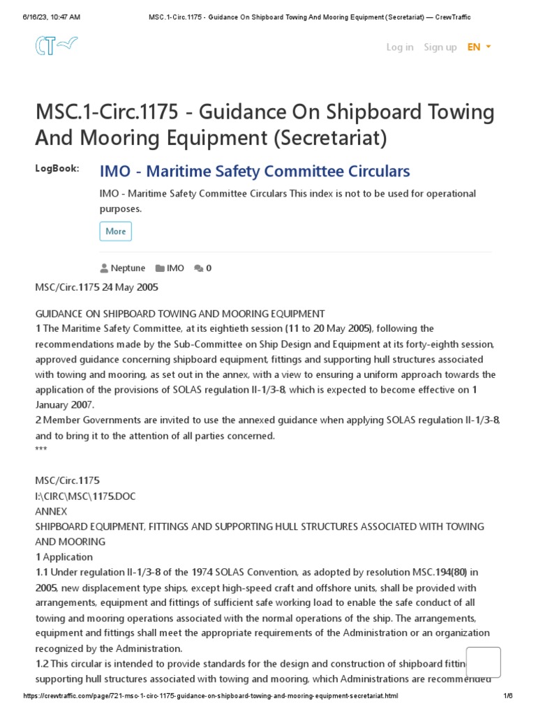 MSC.1-Circ.1175 - Guidance On Shipboard Towing and Mooring Equipment (Secretariat) - CrewTraffic ...