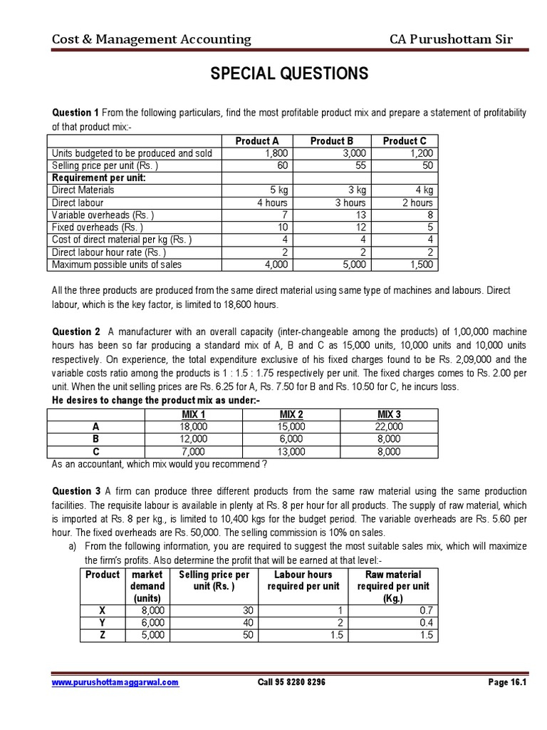 Special Questions | PDF | Management Accounting | Trade