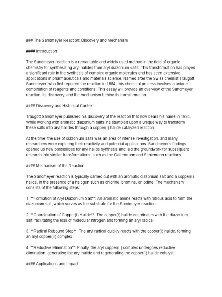 Sandmeyer Reaction: Mechanism & Impact | PDF | Science & Mathematics ...