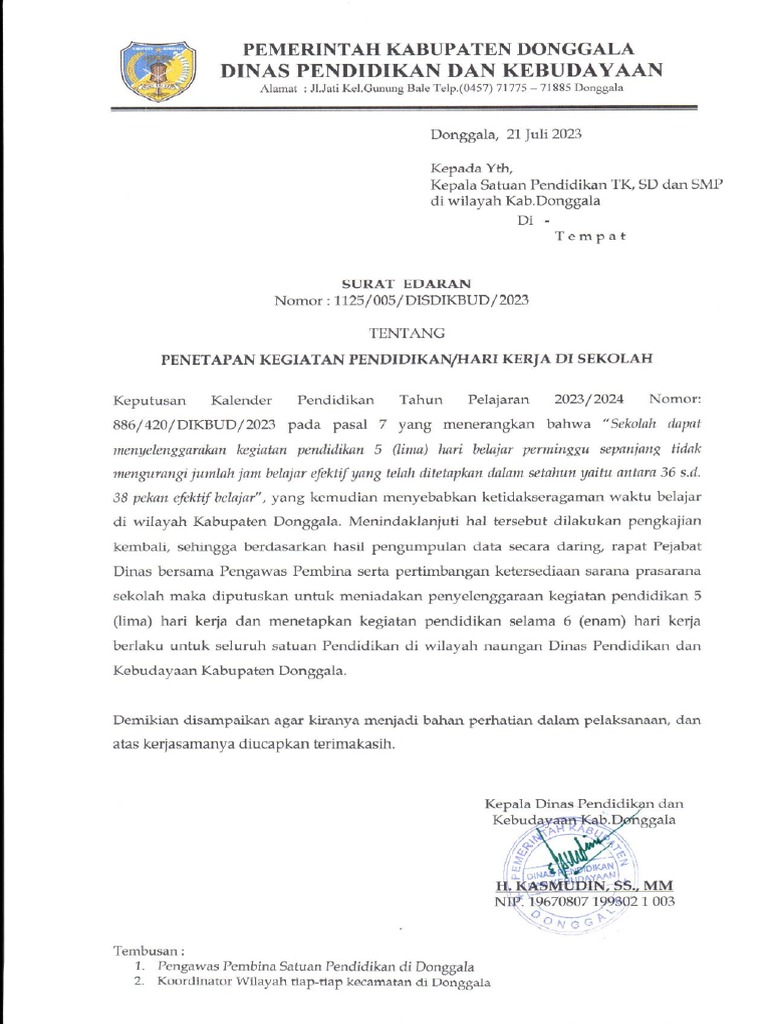 Edaran 6 Hari Sekolah | PDF