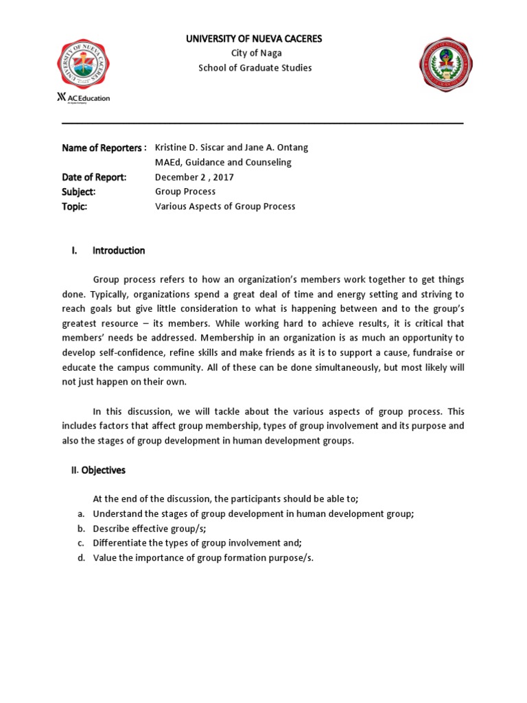 Various Aspects of Group Process | PDF | Goal | Psychology