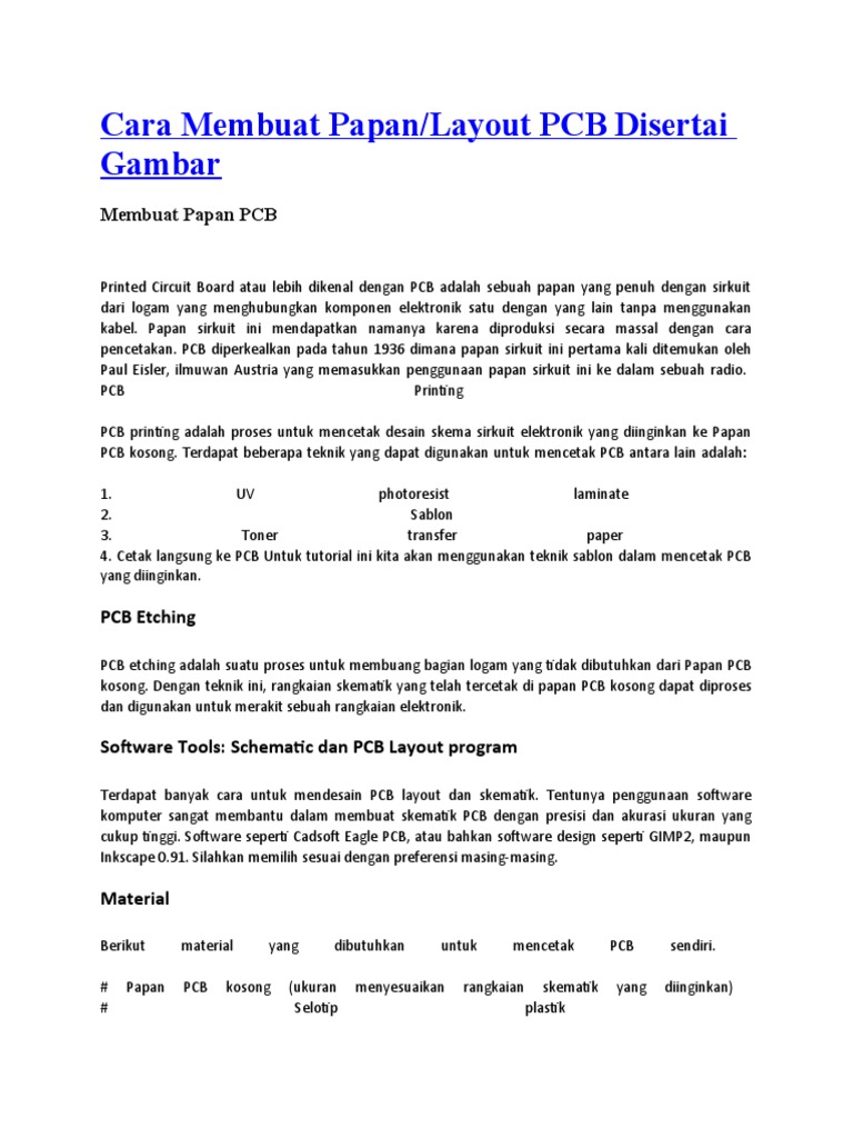 Cara Membuat Papan-Layout PCB Disertai Gambar | PDF