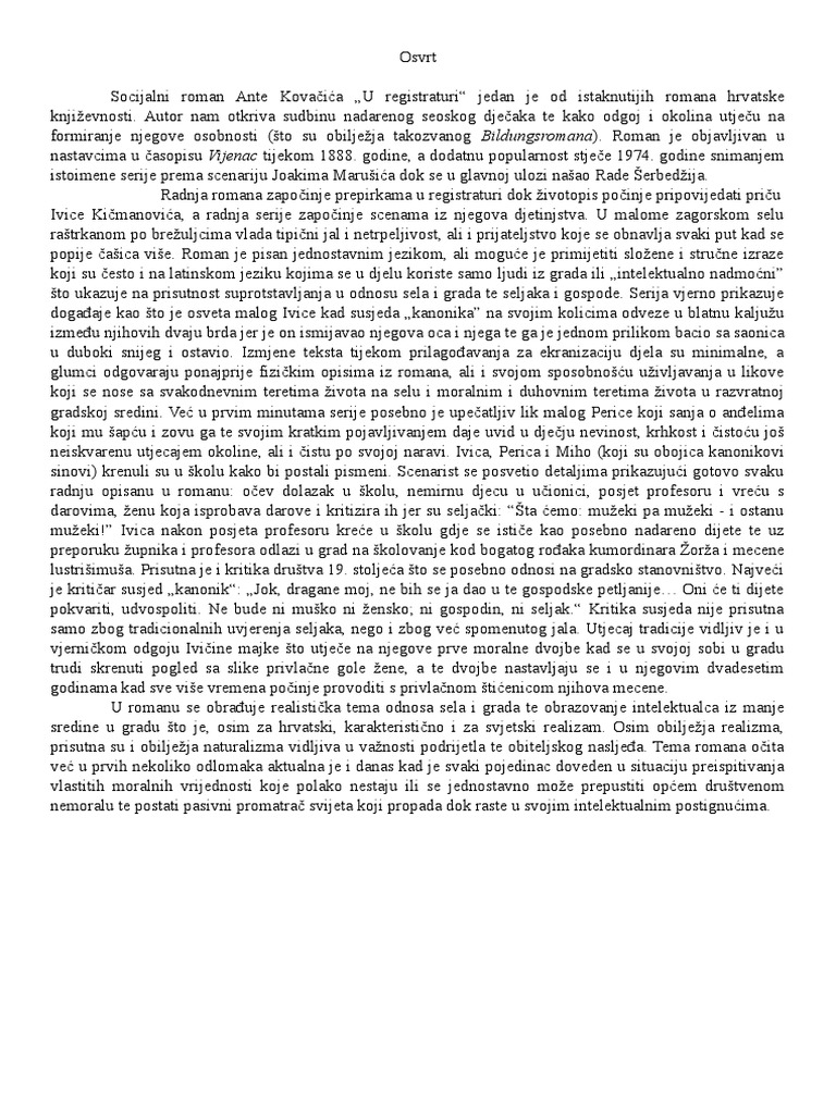 Osvrt (U Registraturi) | PDF