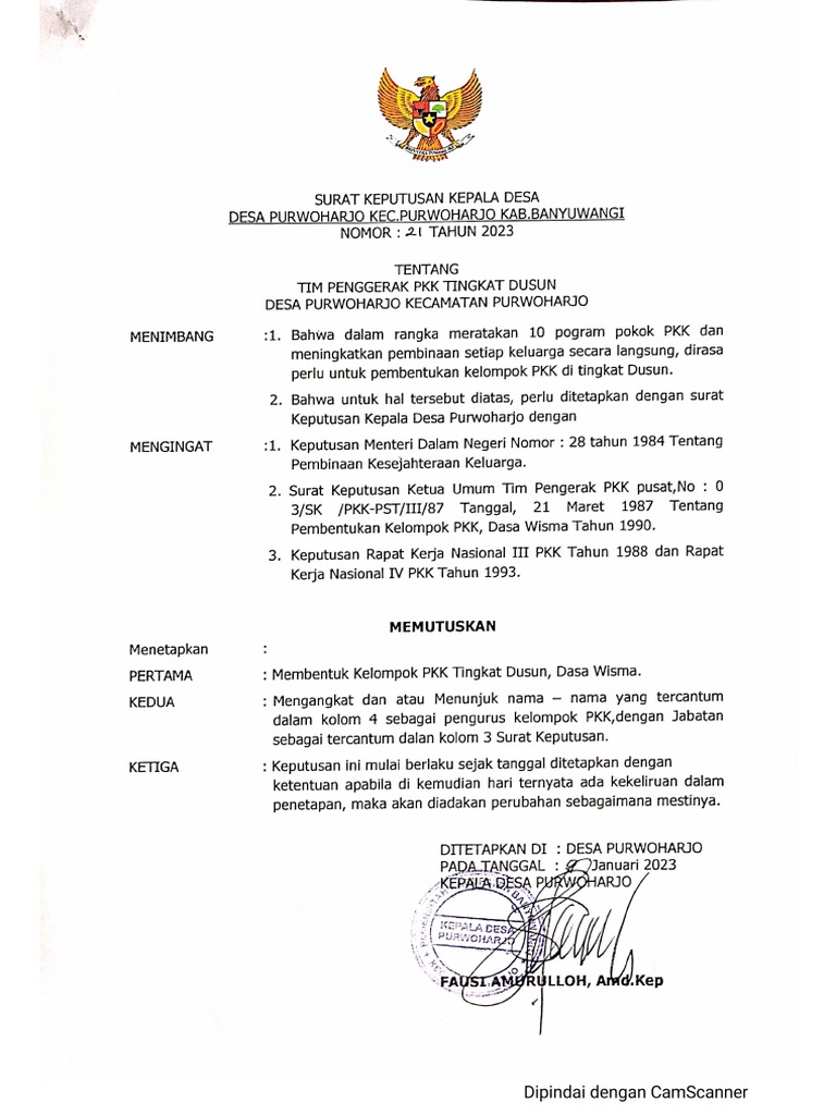 SK PKK Tingkat Dusun | PDF