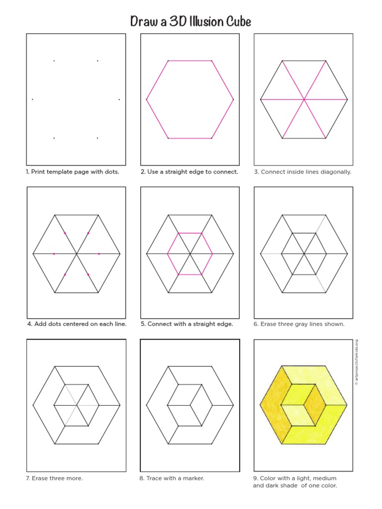 3D Illusion Cube Drawing Guide | PDF | Home & Garden