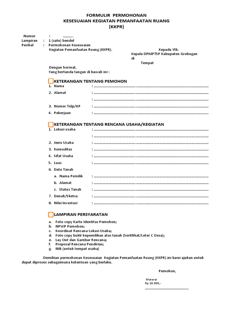 Contoh Permohonan KKPR Resmi | PDF | Komputer